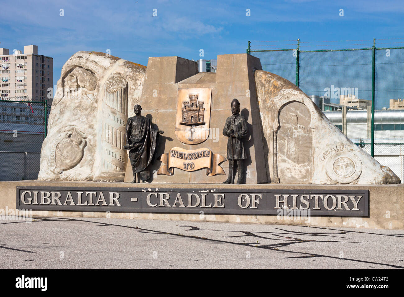 Statue of the Pillars of Hercules at the Gibraltar airport Stock Photo ...