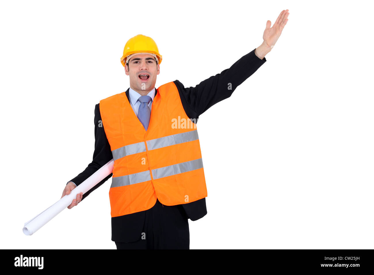 Engineer with plans Stock Photo - Alamy