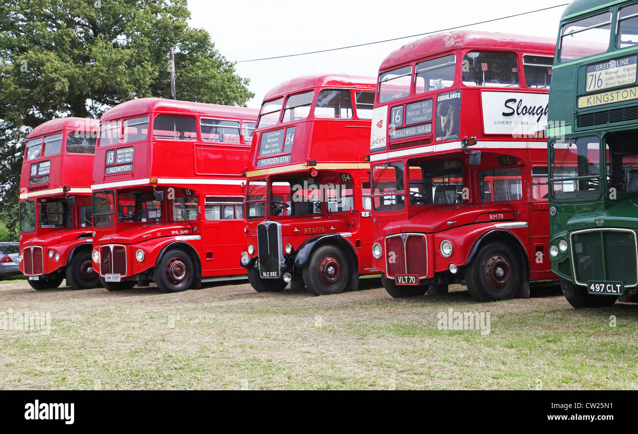 London buses lined up at a country vehicle show in Surrey UK Stock ...