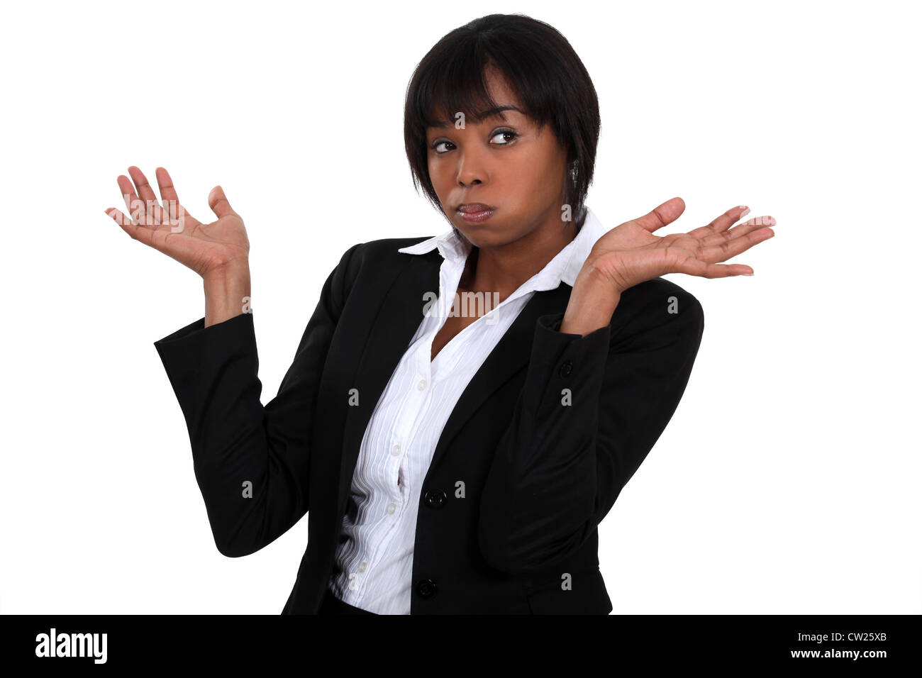 Afro-American businesswoman being fed up Stock Photo - Alamy