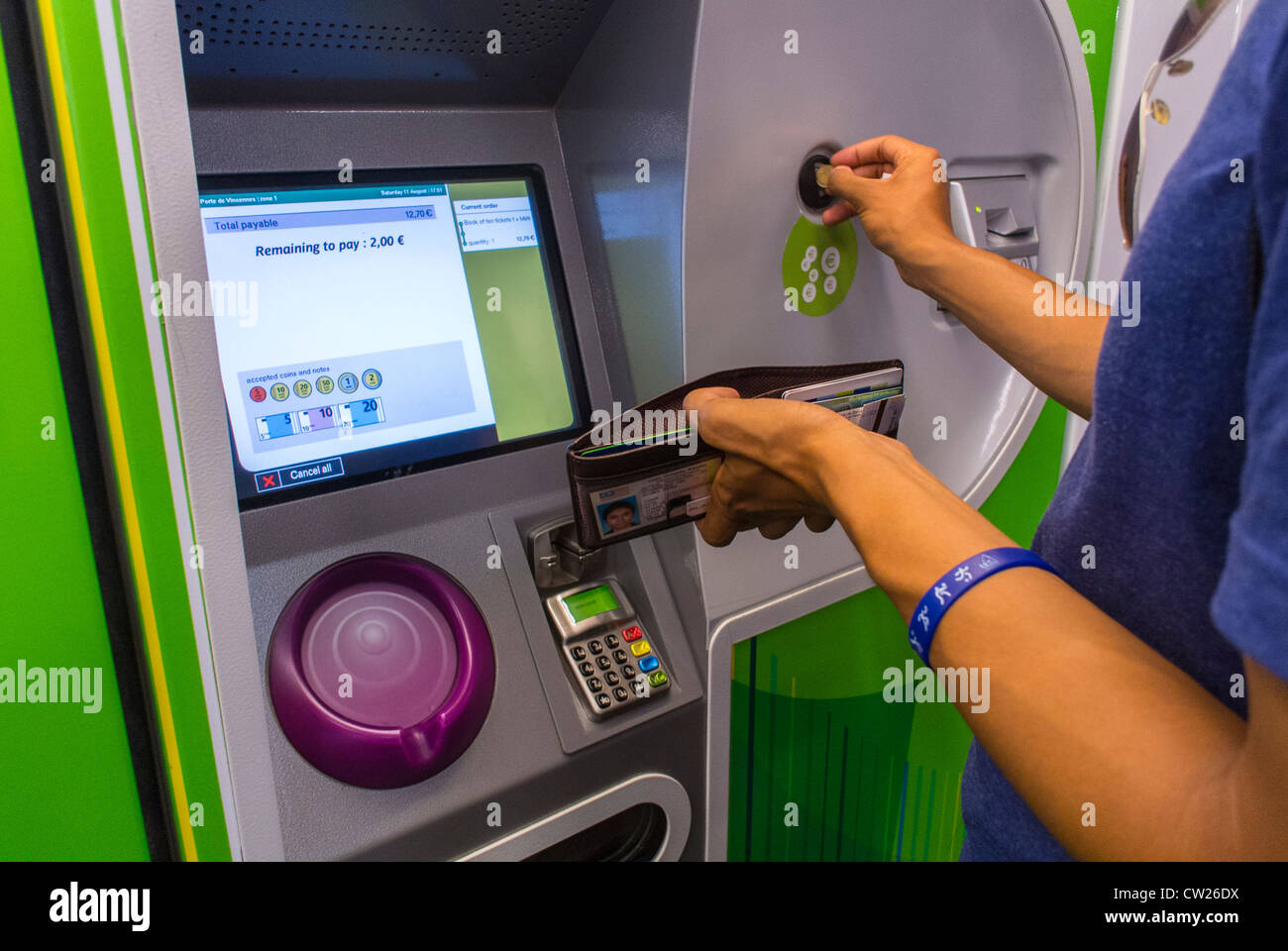 Paris, France, Young Man Buying Subway, Underground Tickets at Vending ...