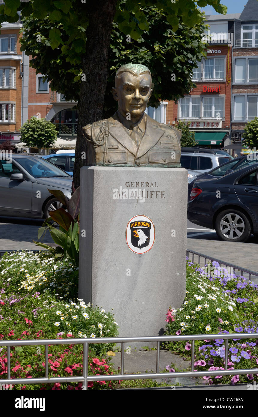 STATUE OF BATTLE OF BULGE BATTLE AMERICAN GENERAL McAULIFFE BASTOGNE ...