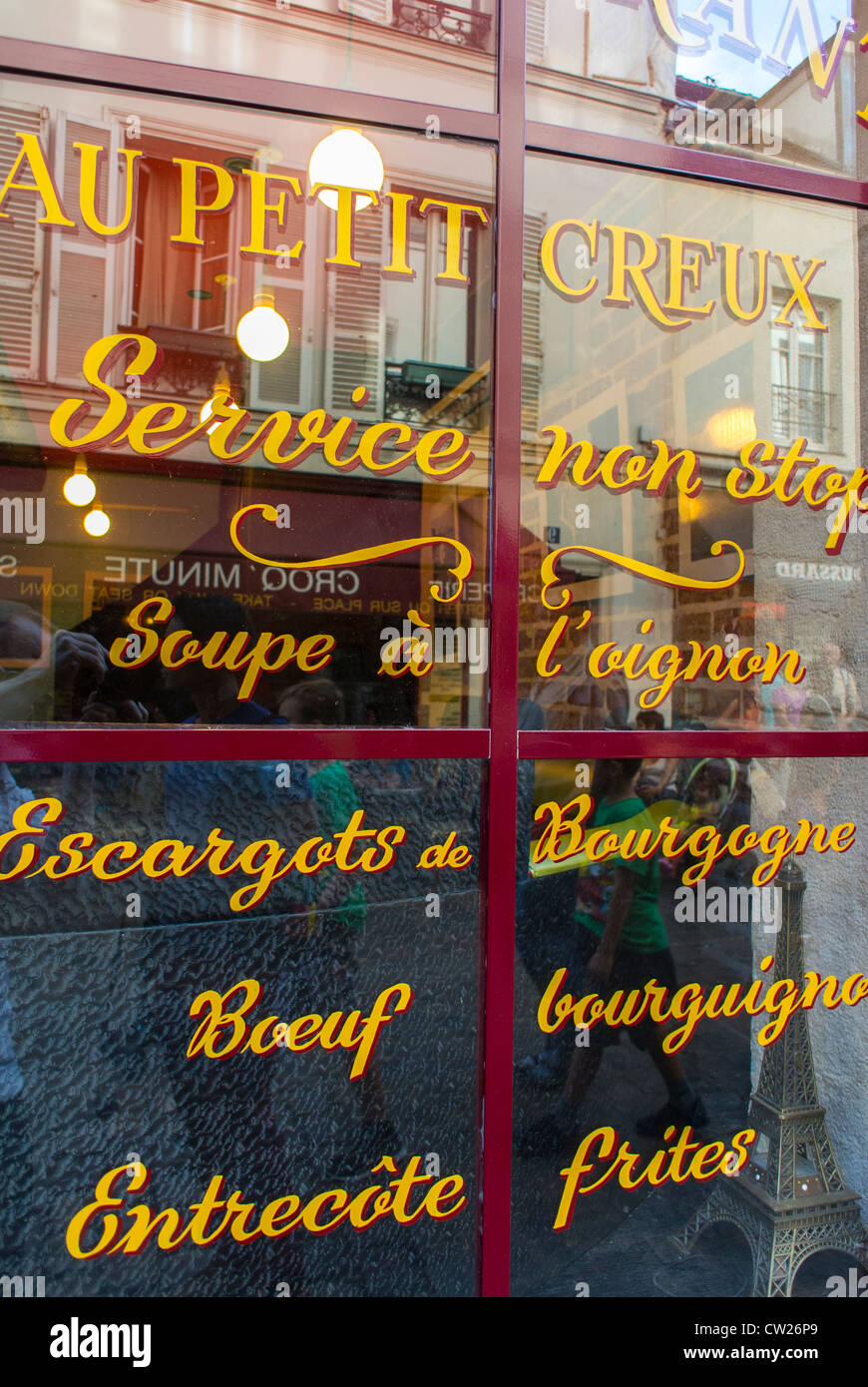 Paris, France, Detail French Menu Sign on Bistro Restaurant Window ...