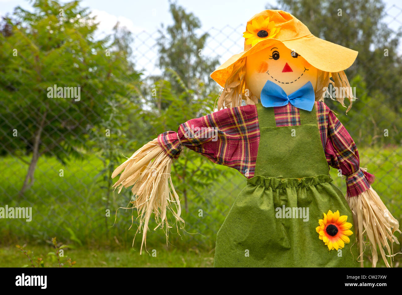 Colorful scarecrow is dressed in clothes at garden Stock Photo - Alamy