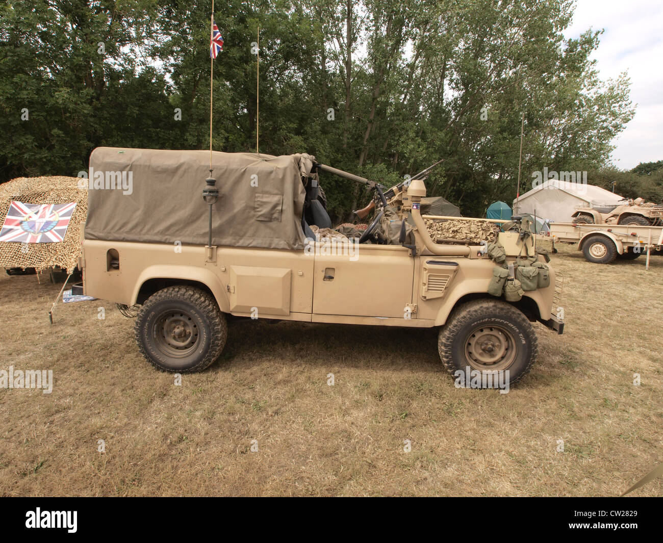 The Land Rover military vehicle is equipped for combat operations with ...