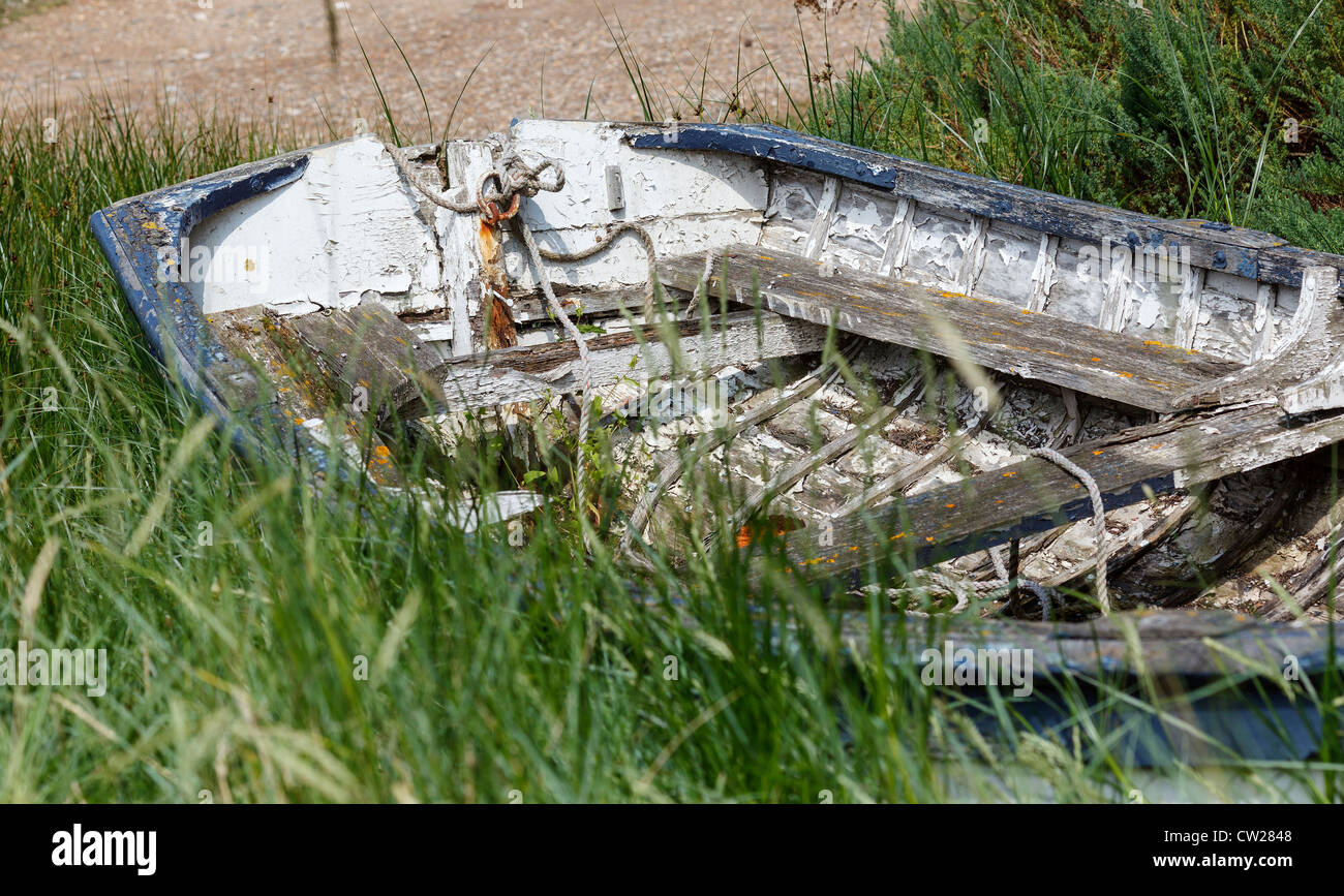 The skeleton of an old dilapidated and decaying boat left to rot on a ...