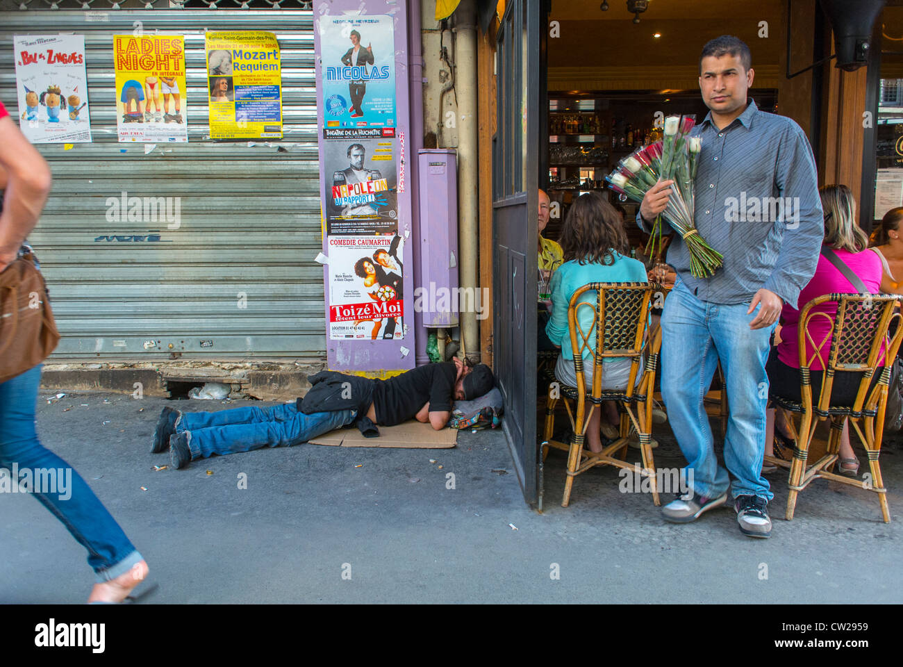 Paris, France, Homeless Man Sleeping on Sidewalk outside French Café in ... Paris, France, Homeless Man Sleeping on Sidewalk outside French Café in ...