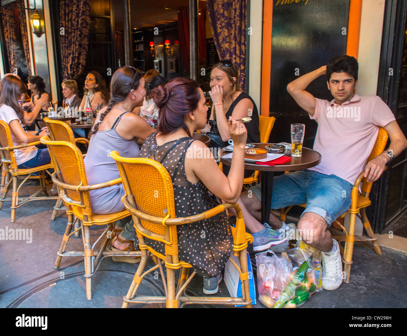 Paris, Cafe France, Crowd Young French People Drinking, Sharing Drinks ...