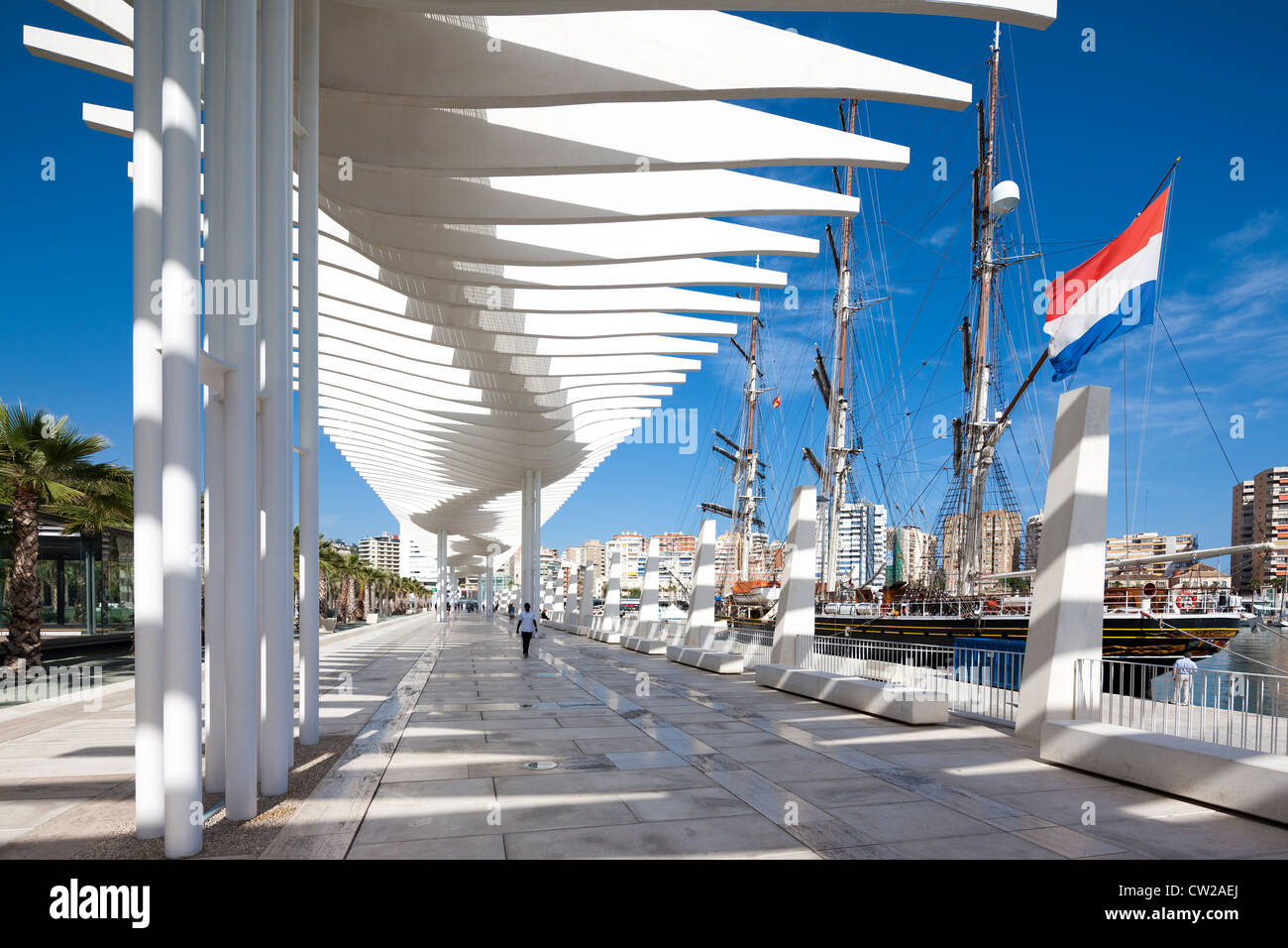 Malaga Spain. Modern harbor boulevard promenade El Palmeral de las ...