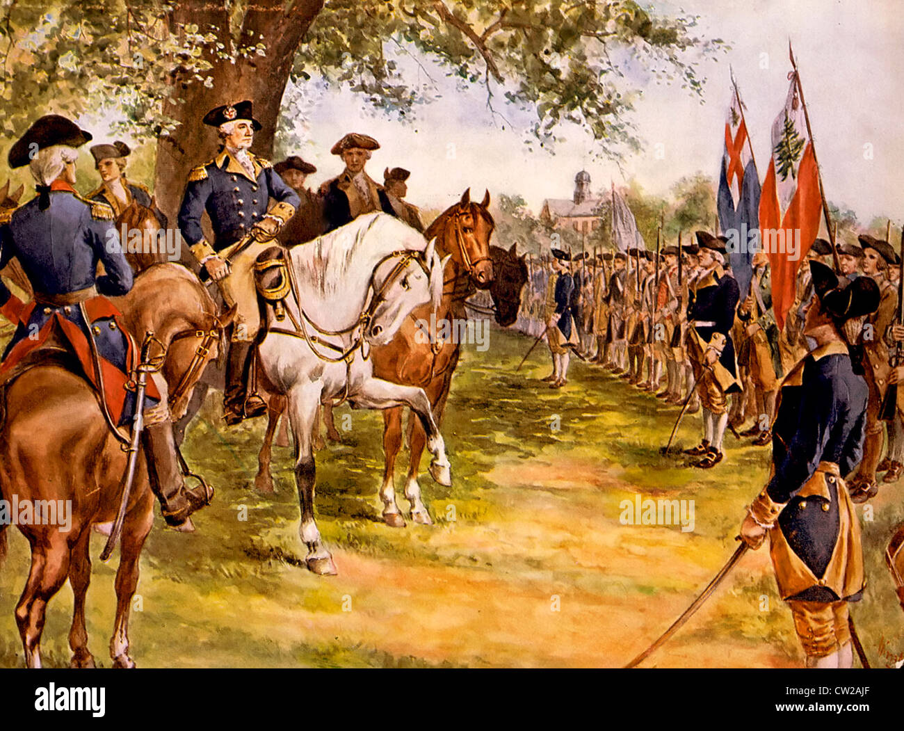 Washington taking command of the American army under the old elm at ...