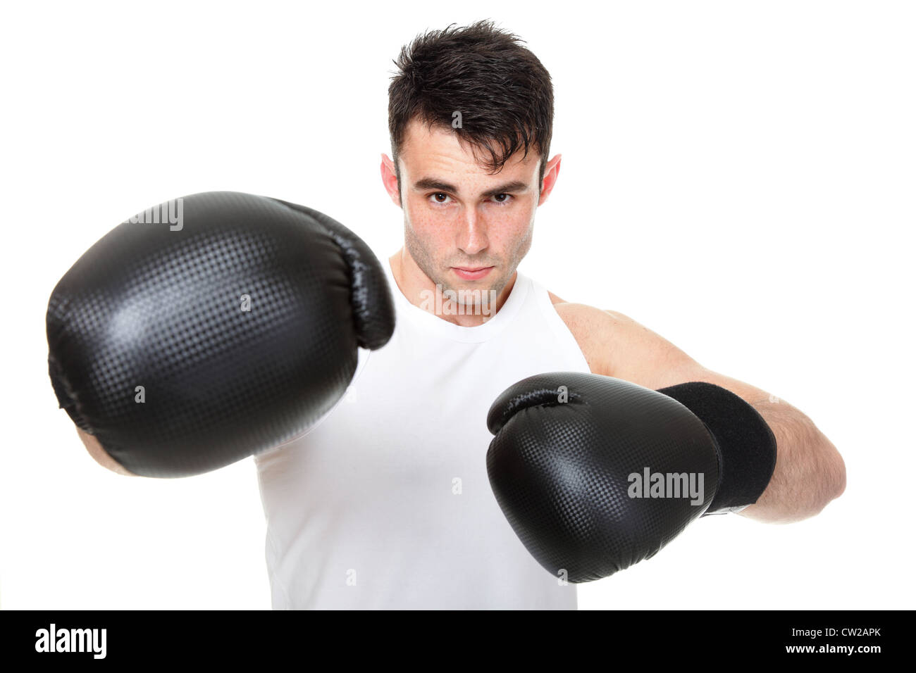 Portrait of sportsman boxer isolated on white background. Studio shot ...