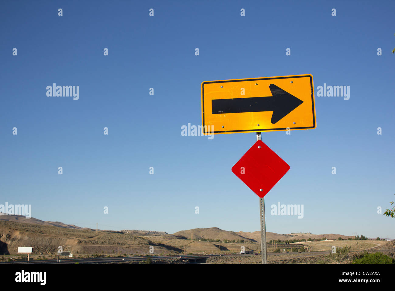 a right arrow road hazard sign Stock Photo - Alamy