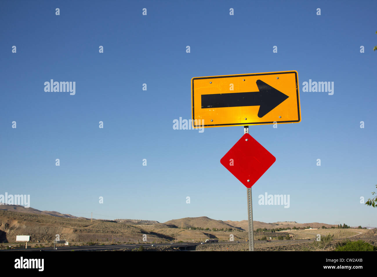 a right arrow road hazard sign Stock Photo - Alamy