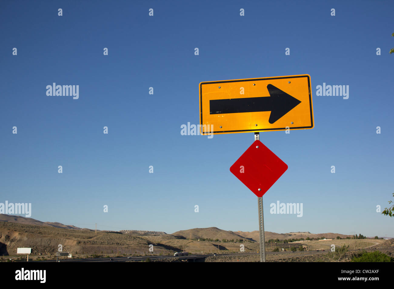 a right arrow road hazard sign Stock Photo - Alamy
