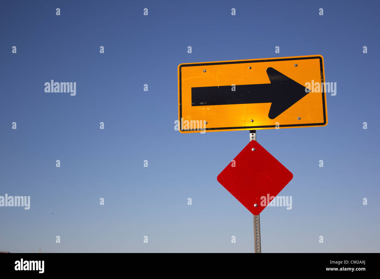 a right arrow road hazard sign Stock Photo - Alamy