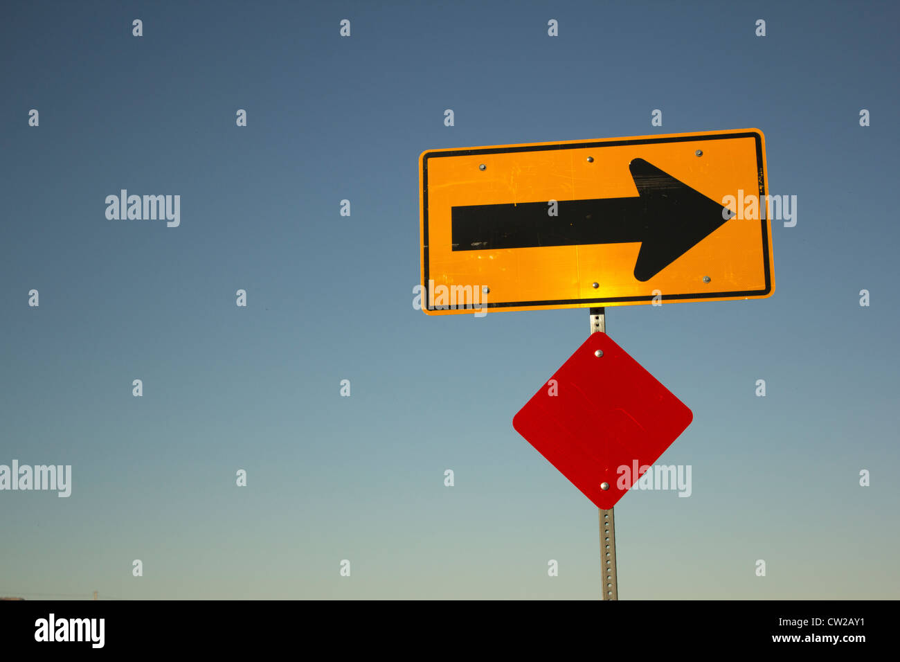a right arrow road hazard sign Stock Photo - Alamy