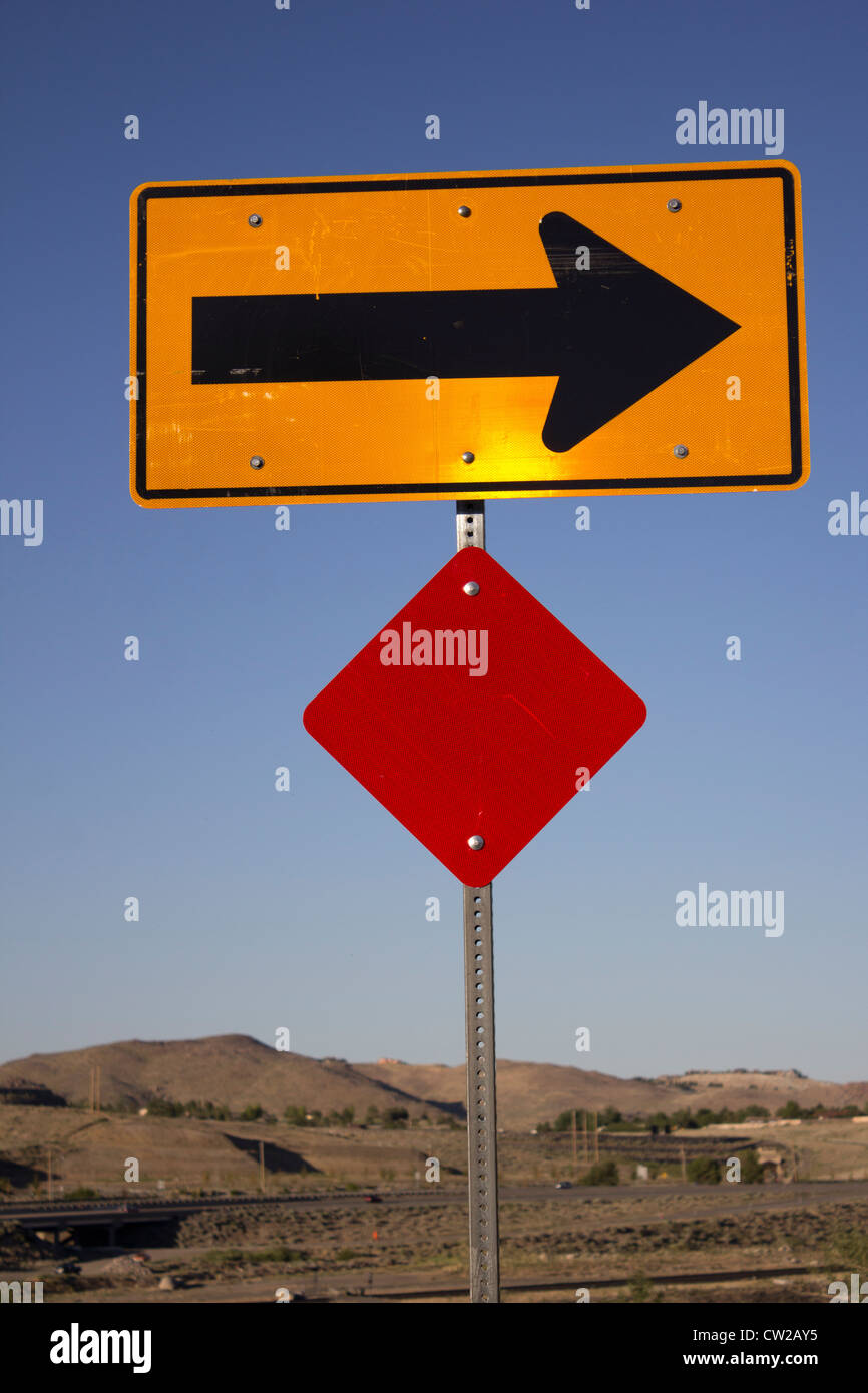a right arrow road hazard sign Stock Photo - Alamy