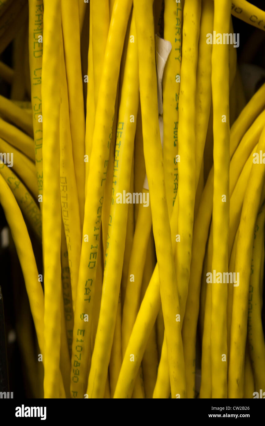 Yellow network cables in a server room Stock Photo - Alamy