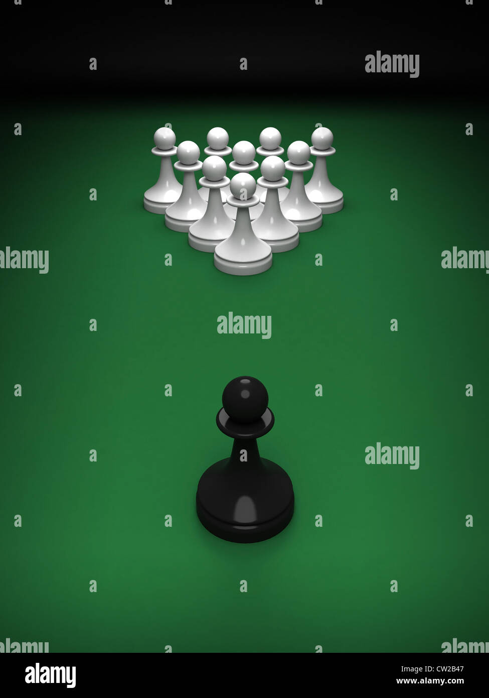 Abstract concept of chess and pool mix. One black pawn opposite whites ...