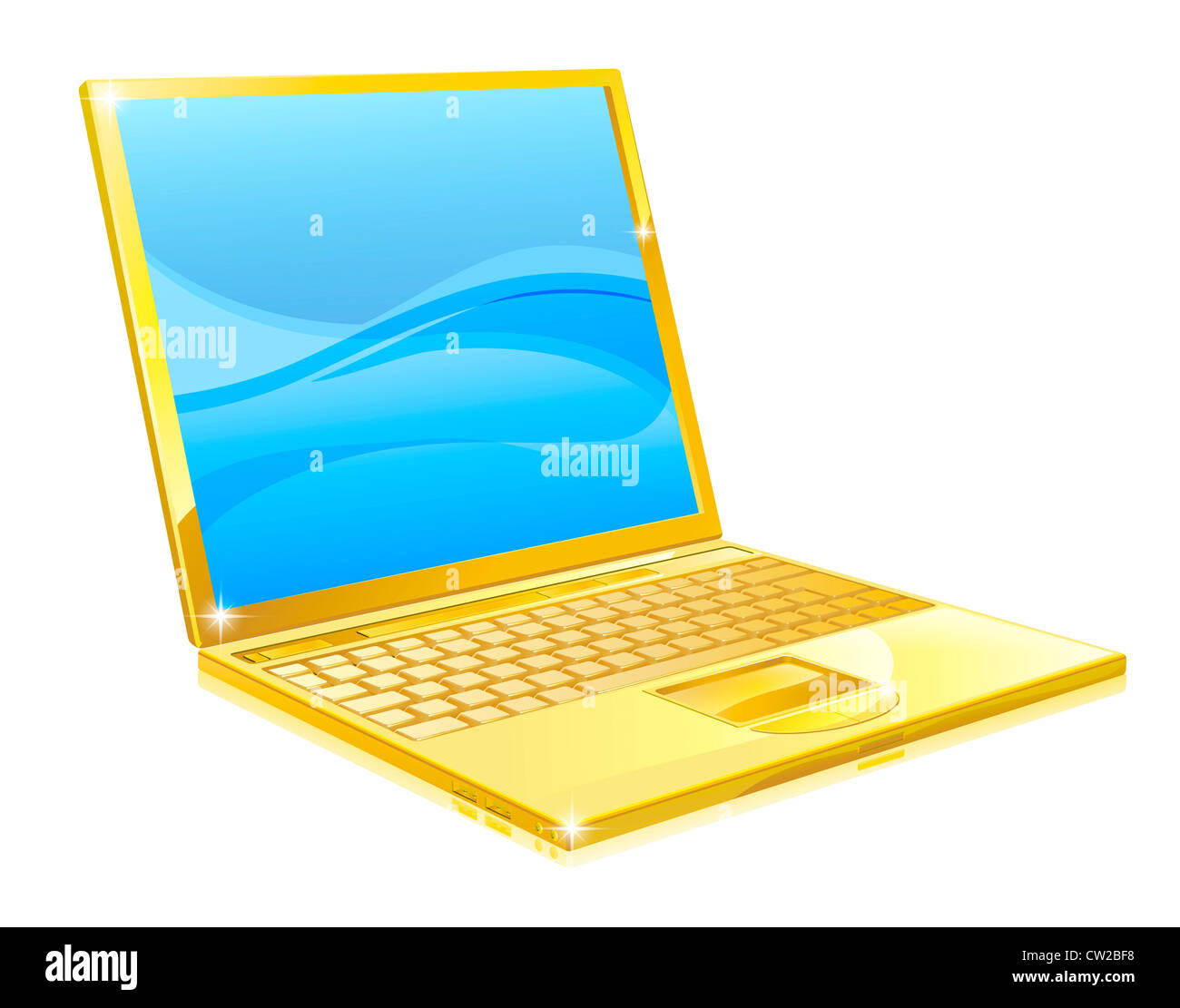 An illustration of a shiny golden laptop computer Stock Photo - Alamy