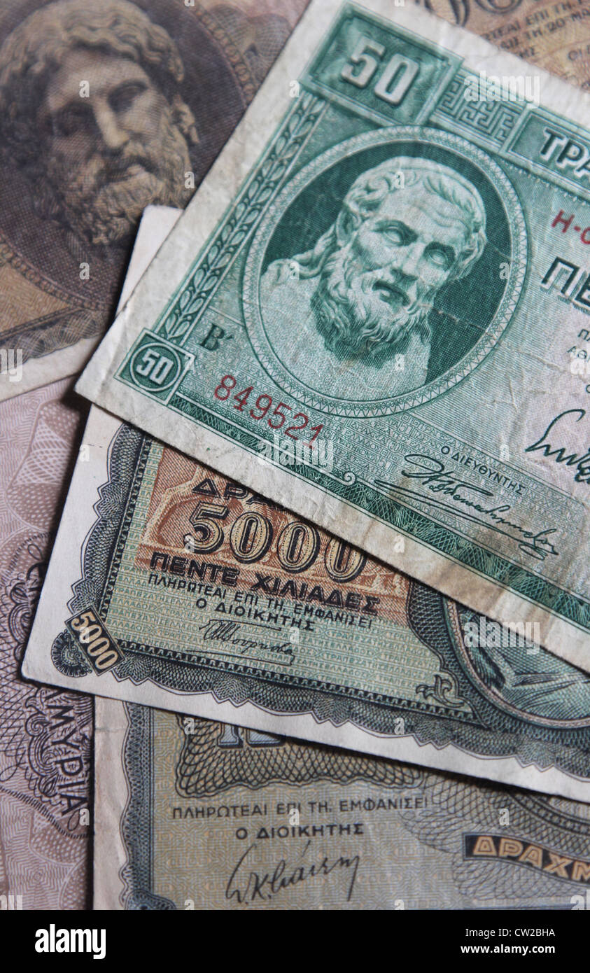 Set of old Greece banknotes Stock Photo - Alamy