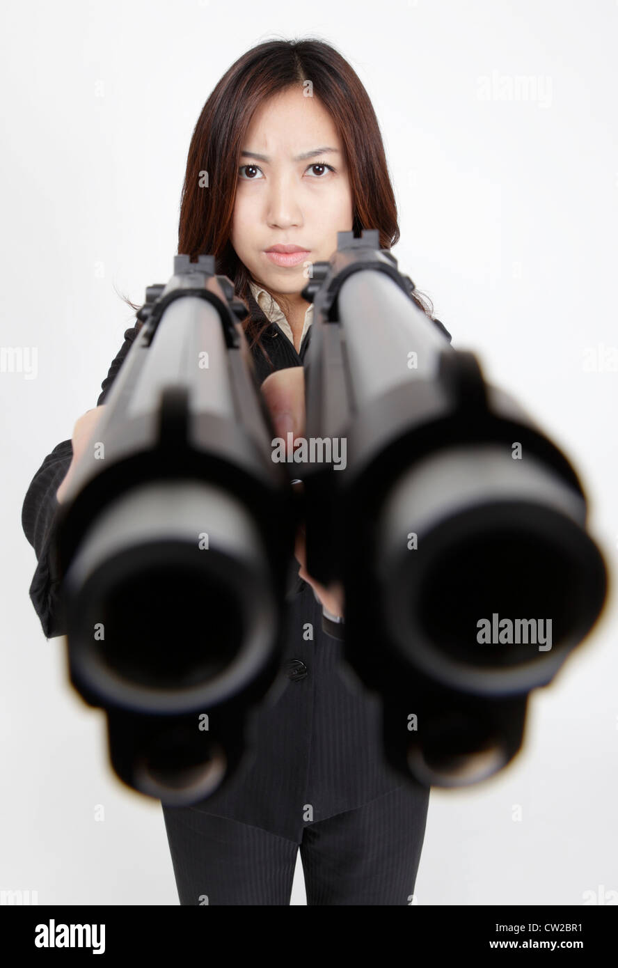 Office lady plays guns Stock Photo - Alamy