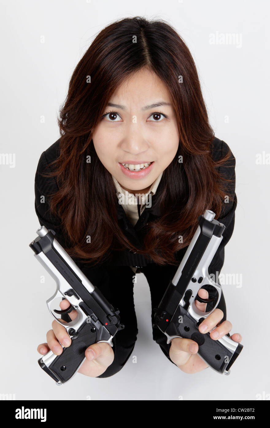 Office lady plays guns Stock Photo - Alamy