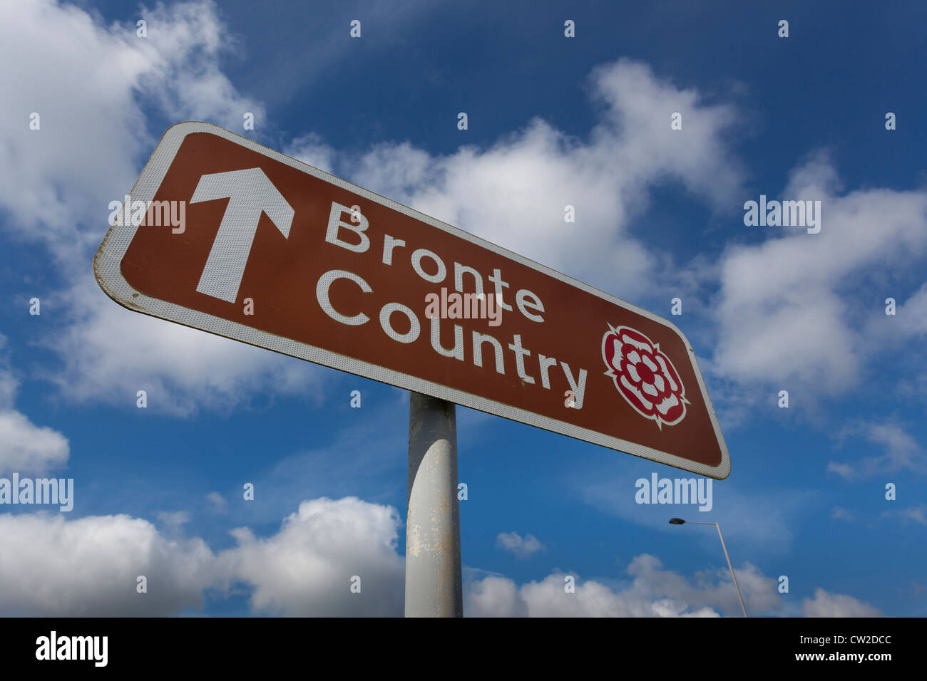Road sign to 'Bronte County' with the Yorkshire white rose symbol Stock ...
