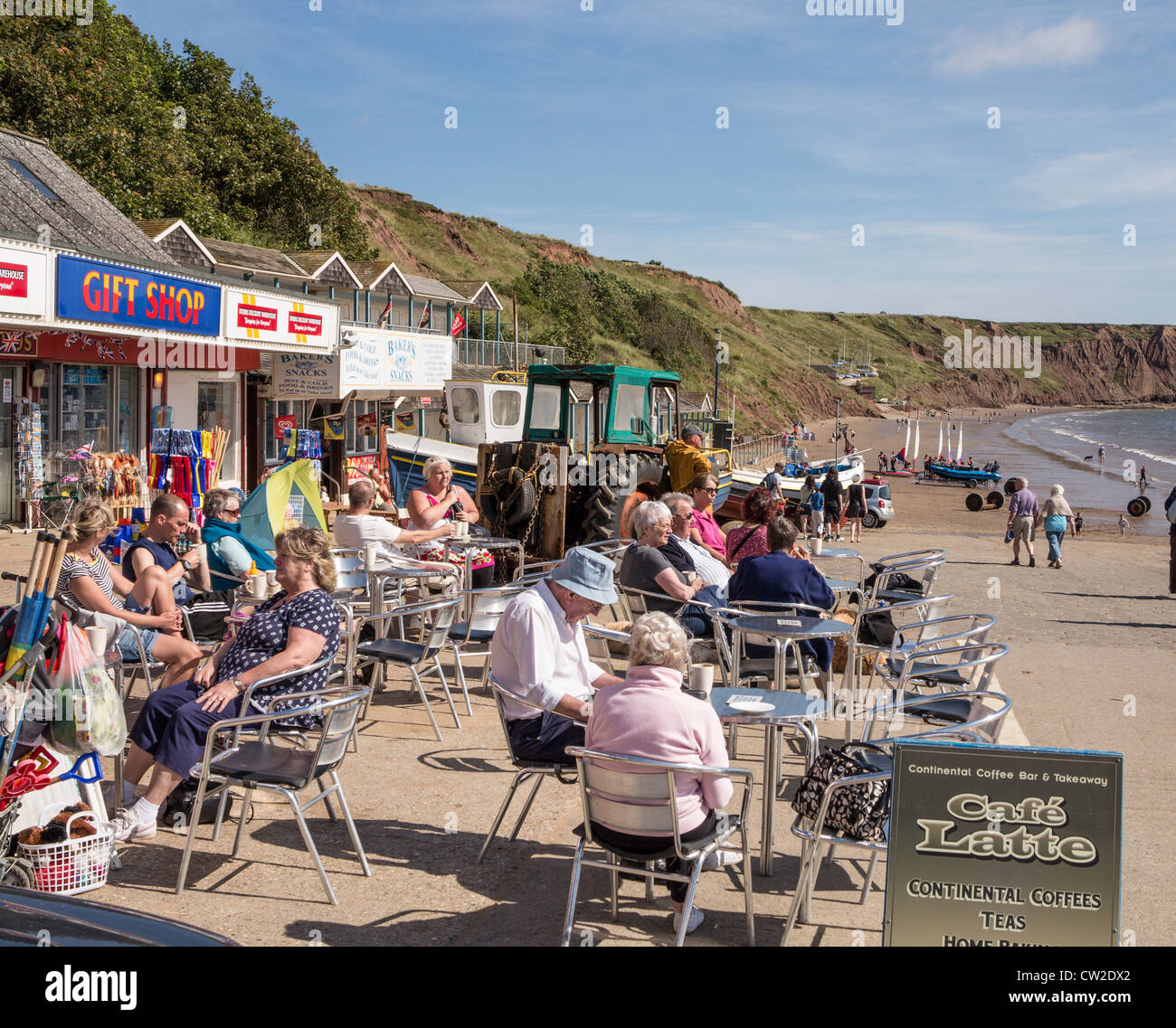 Filey Yorkshire UK The Coble Landing Cafes and Sands Stock Photo - Alamy