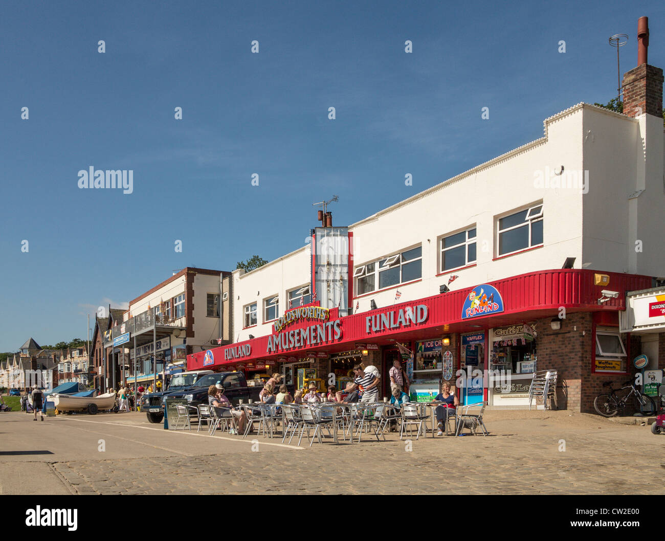 Filey Yorkshire UK The Coble Landing and Amusements Stock Photo - Alamy