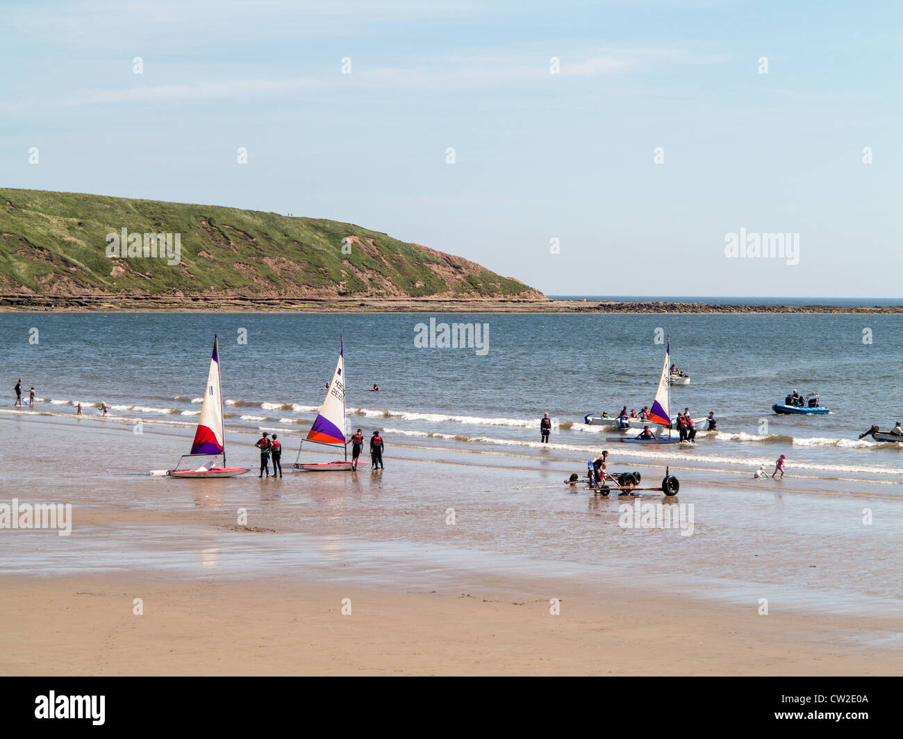 Filey Sands and Brigg Yorkshire UK with Sailing dinghies Stock Photo ...