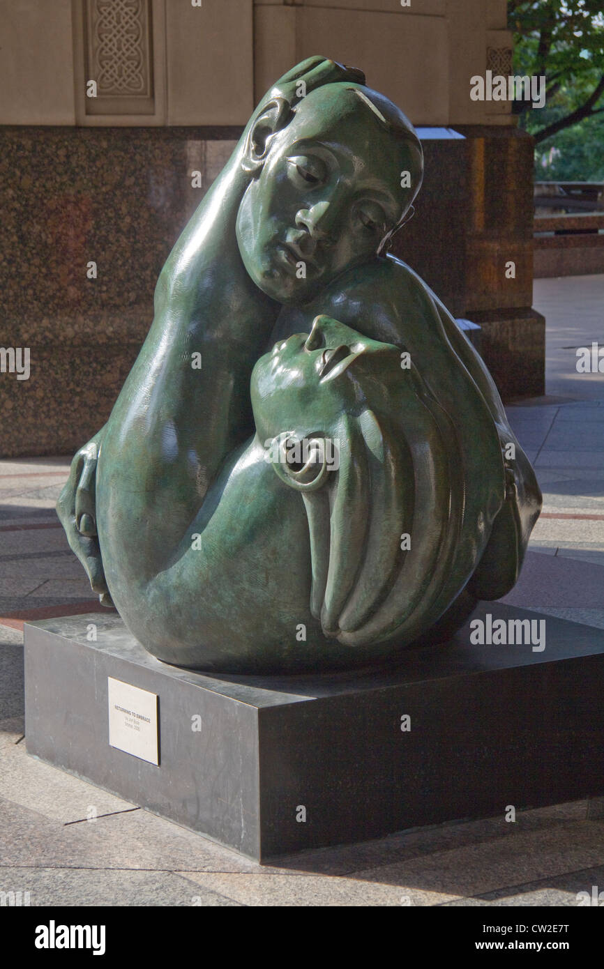 Statue 'Return to Embrace' at Cabot Square, Canary Wharf London England ...