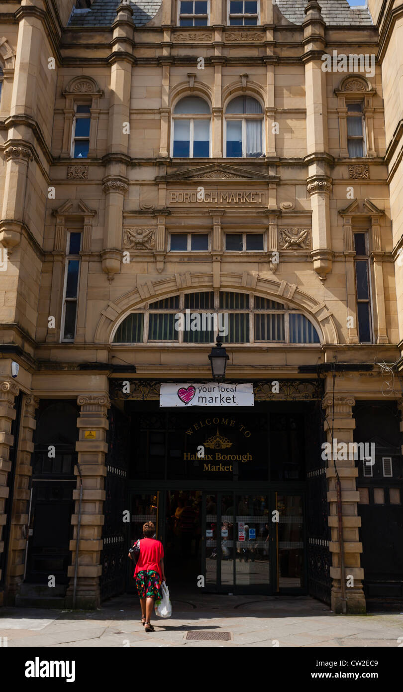 The entrance to Halifax Borough Market, an indoor victorian market ...