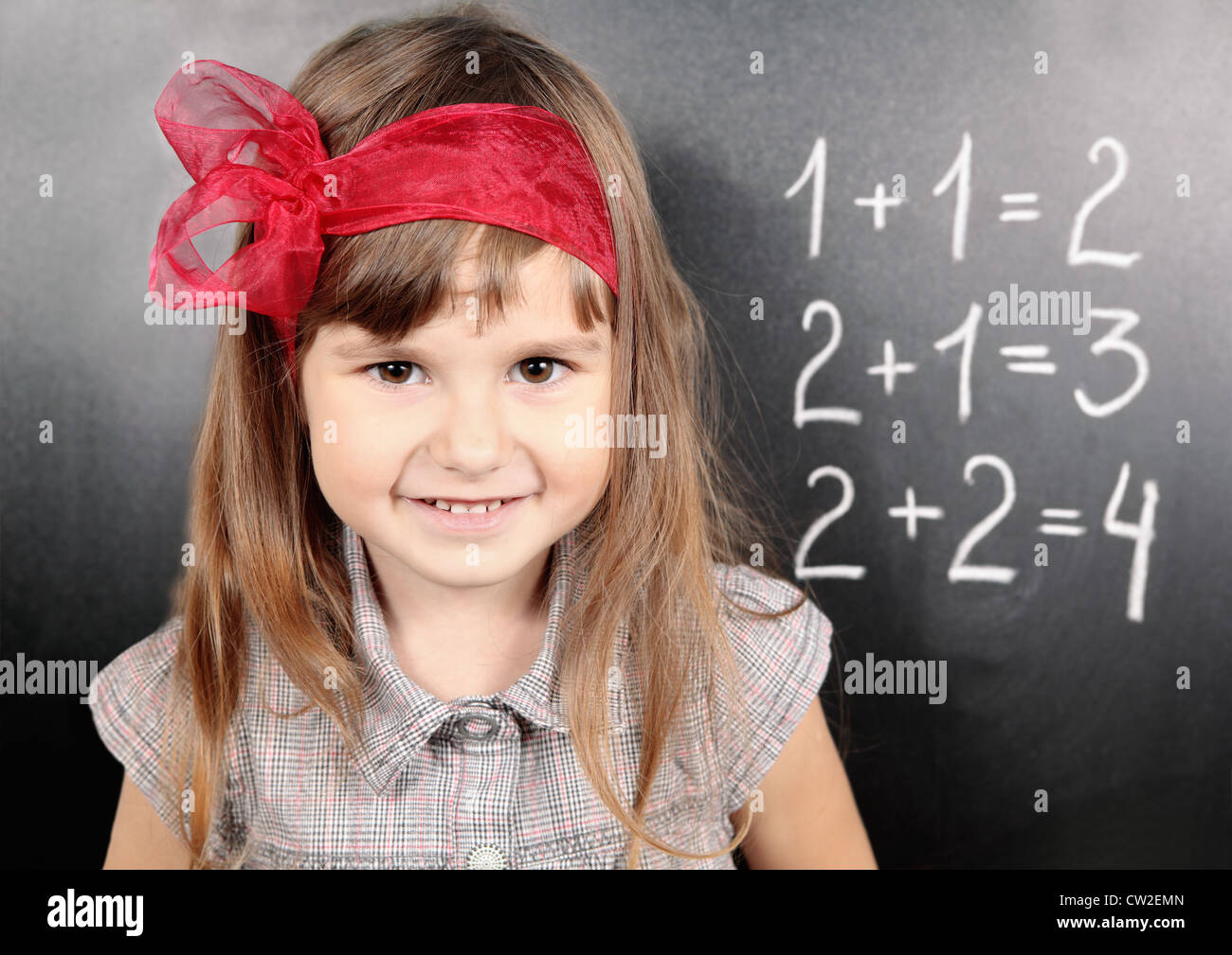 Smiling Girl Near Blackboard Learning Mathematics Portrait Stock Photo ...