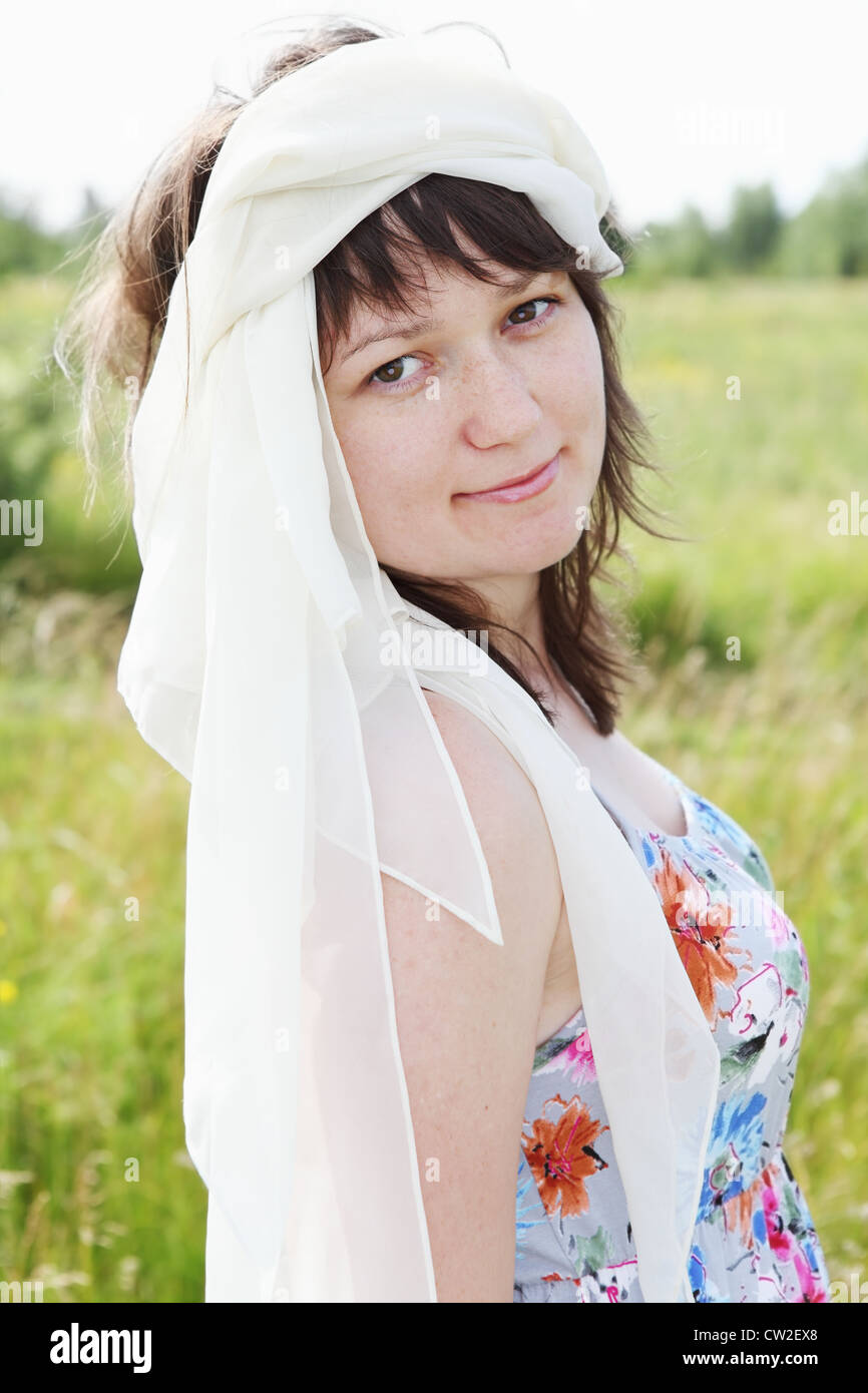 Young Woman Standing on the Meadow Portrait Stock Photo - Alamy