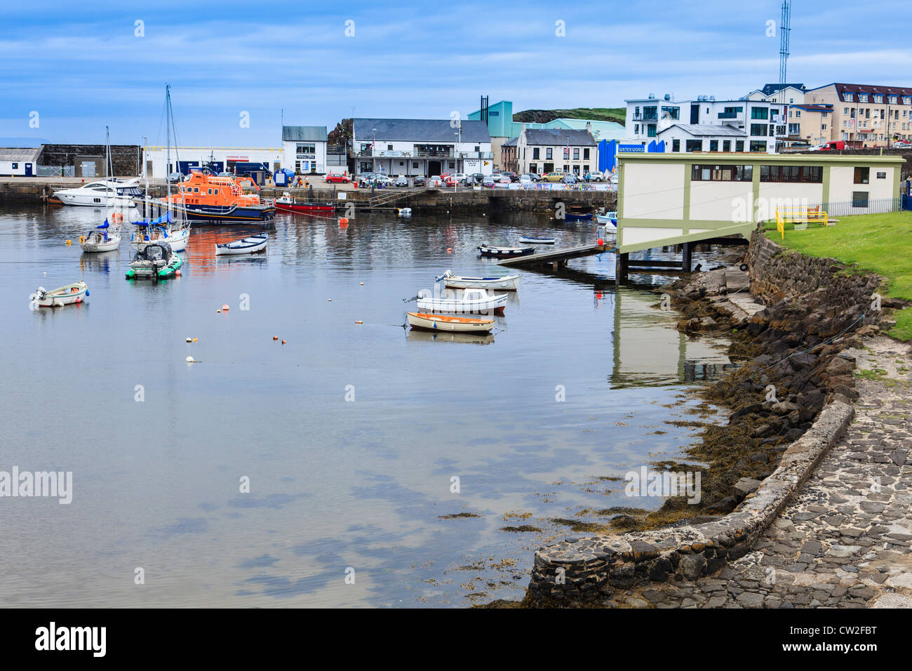 Portrush harbour with lifeboat and lifeboat station Stock Photo - Alamy