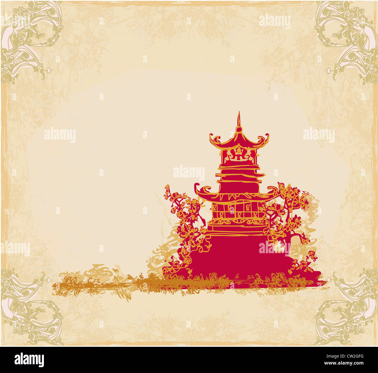 old paper with Asian Landscape Stock Photo - Alamy