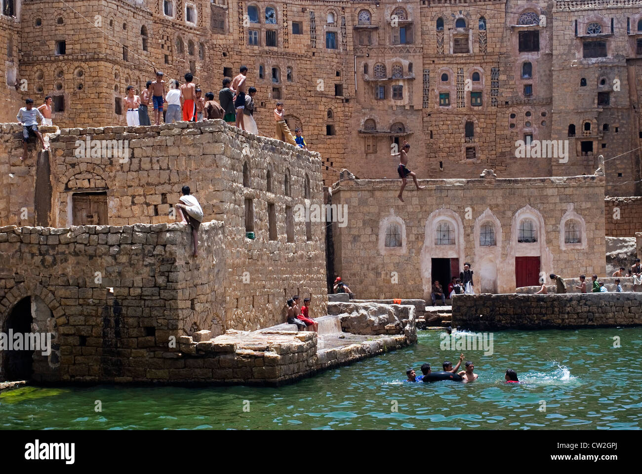People jumping into the water in the old Hababa cistern, near Thula ...