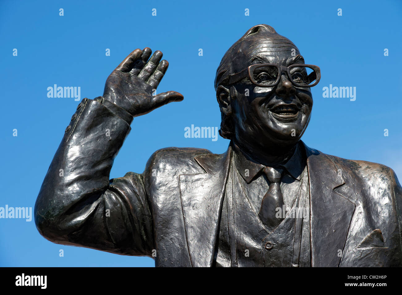 Bronze statue of the late great comedian, Eric Morecambe. The statue is ...