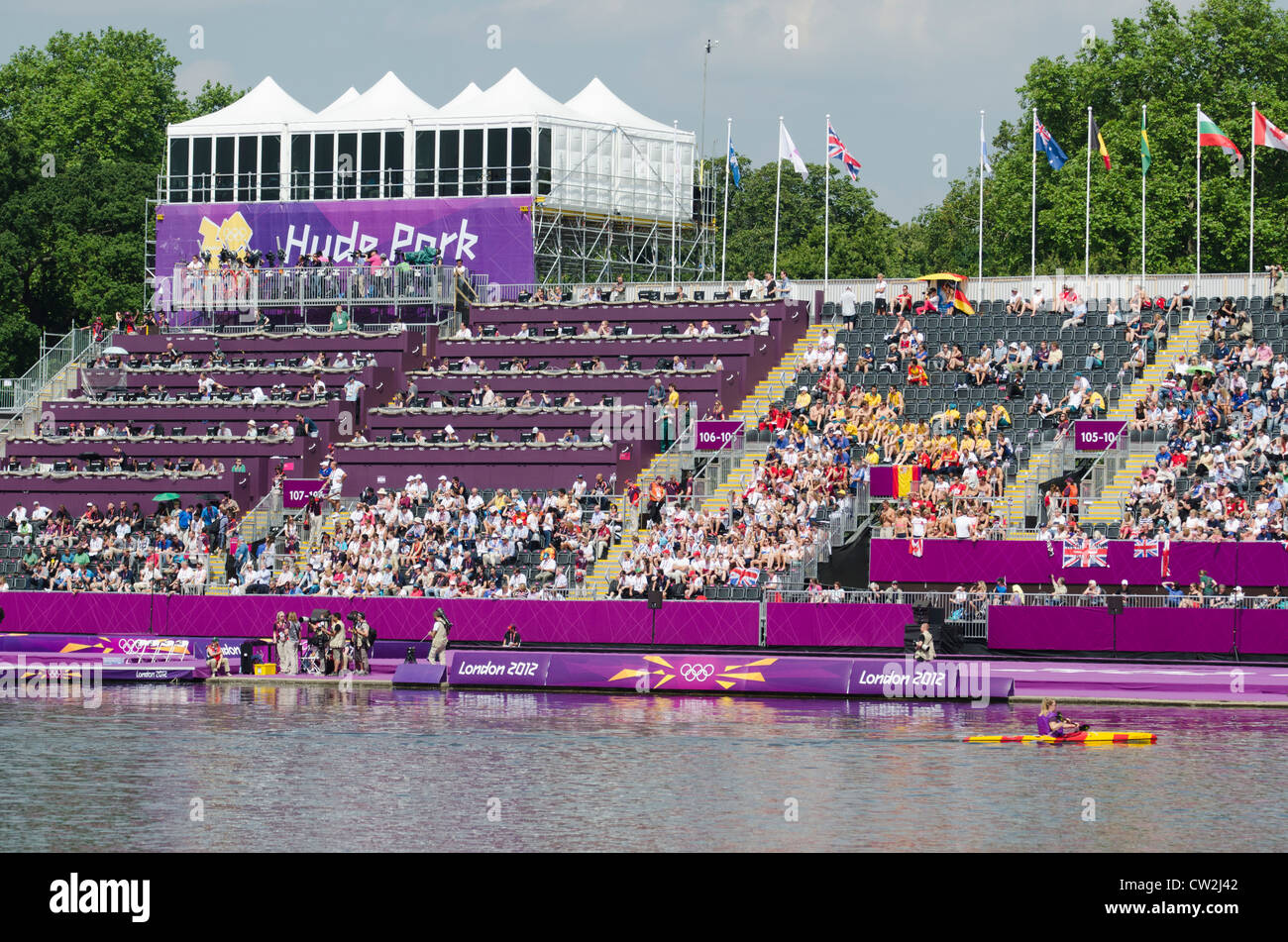 Spectator stand with seat empty Women's 10km open water marathon swim ...