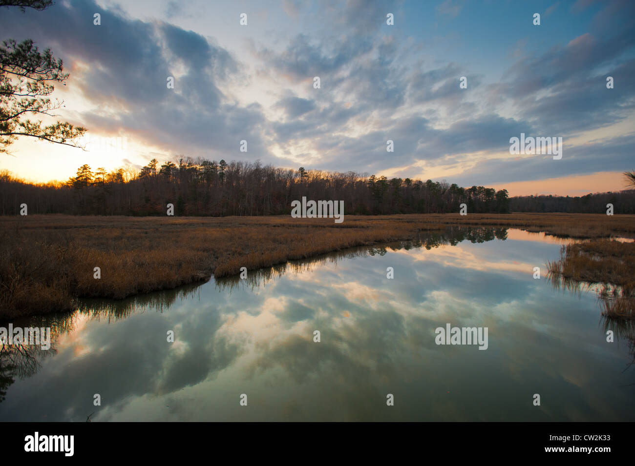 Sunset reflecting on the water in Norfolk, VA Stock Photo - Alamy
