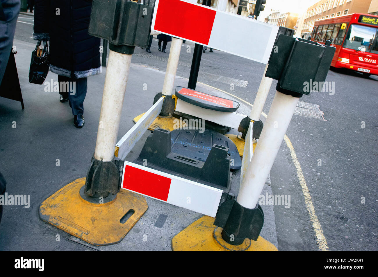 Pedestrian access obstructed by roadwork from utility company UK Stock ...