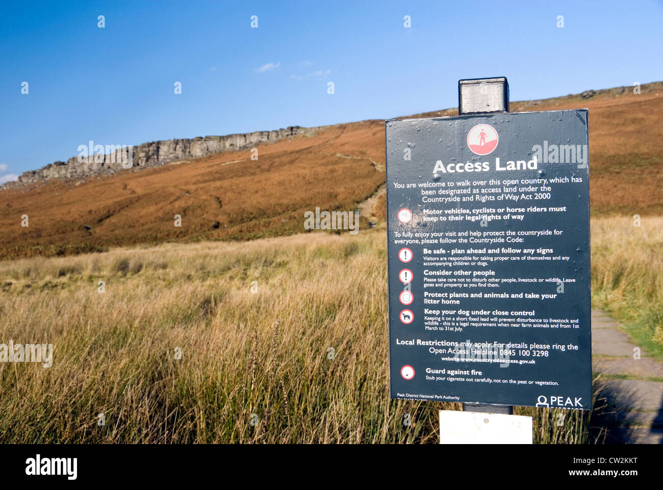 Peak District Access Land Signpost at Foot of Path to Stanage Edge ...