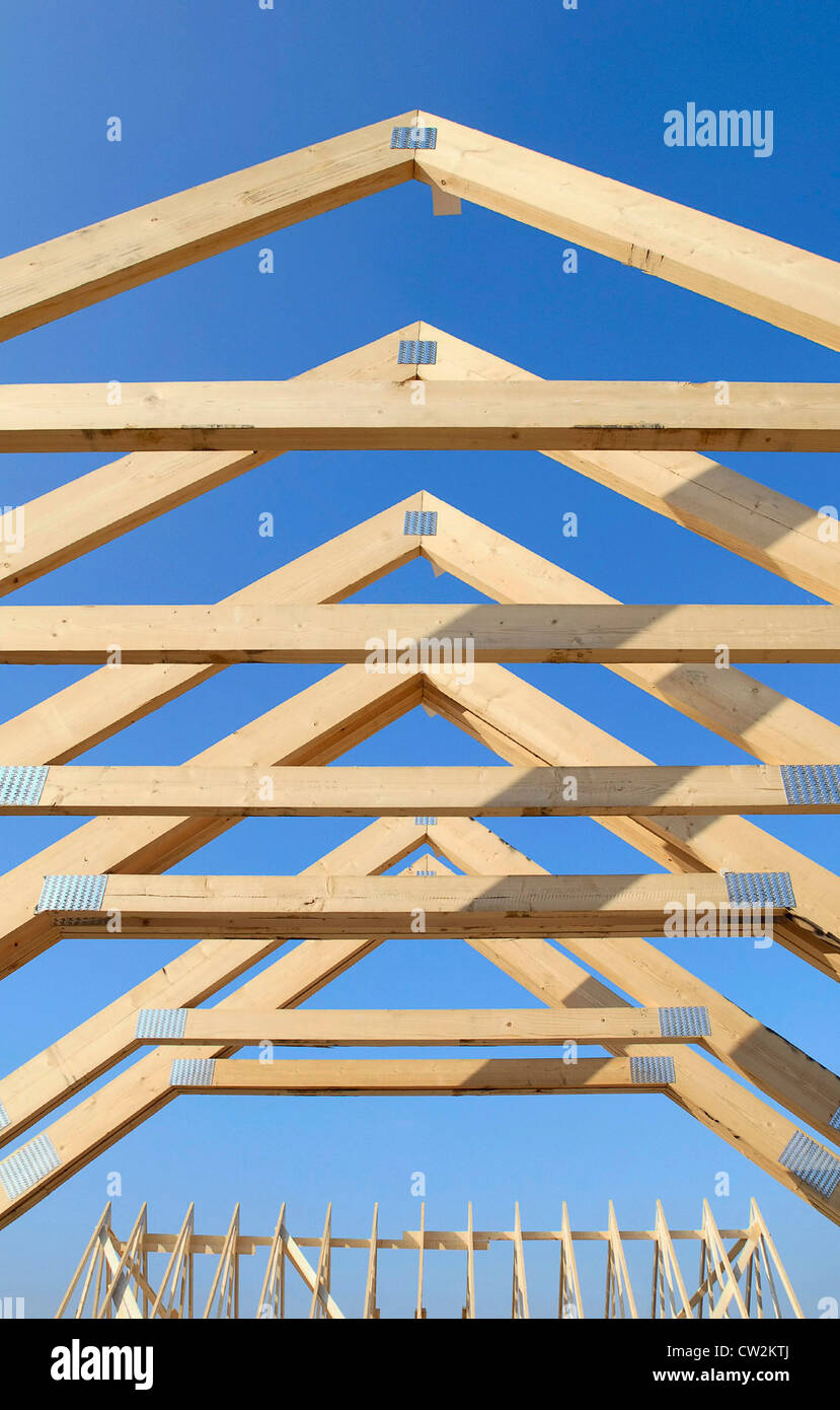 Roof trusses pitched roof Stock Photo - Alamy
