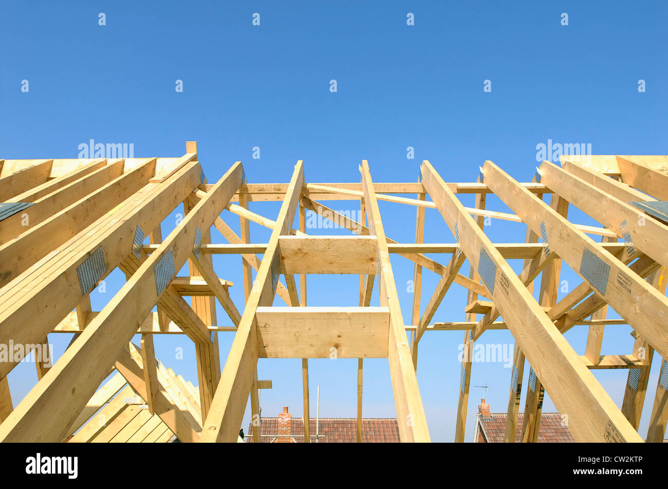 Roof trusses pitched roof Stock Photo - Alamy