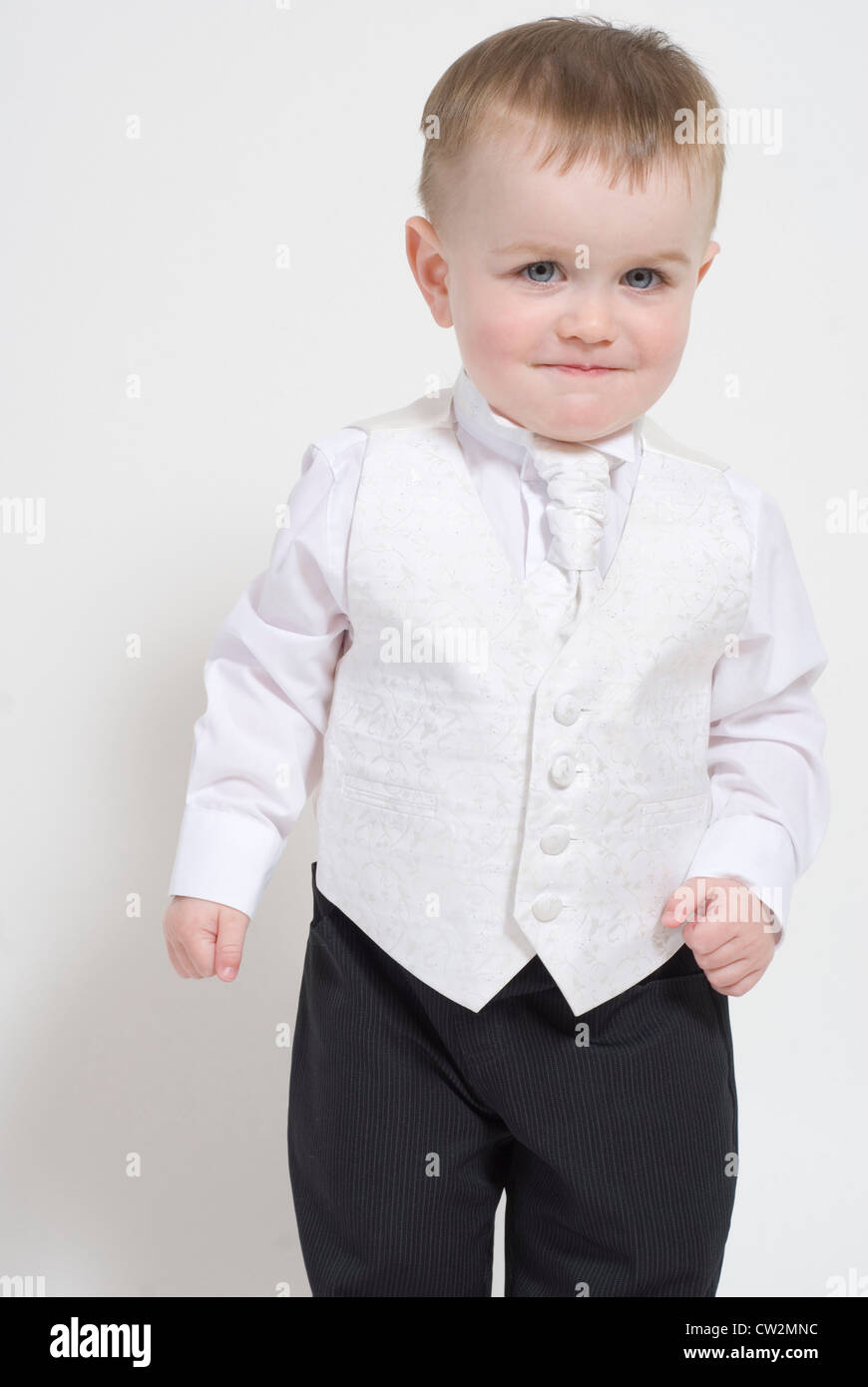 Little Boy, Toddler, Dressed up in Smart Suit & Waistcoat Smiling Shyly ...
