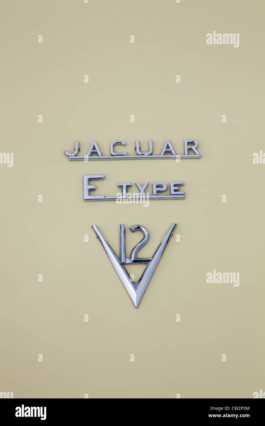 Boot badge, Jaguar E-type, V12 Stock Photo - Alamy