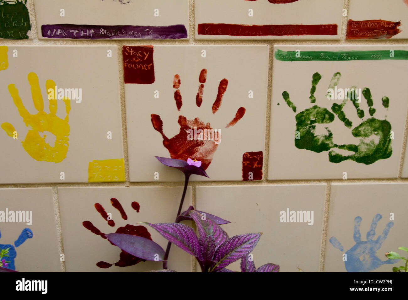 Wall of hand-painted tiles, Chidren's Area, Oklahoma National Memorial ...