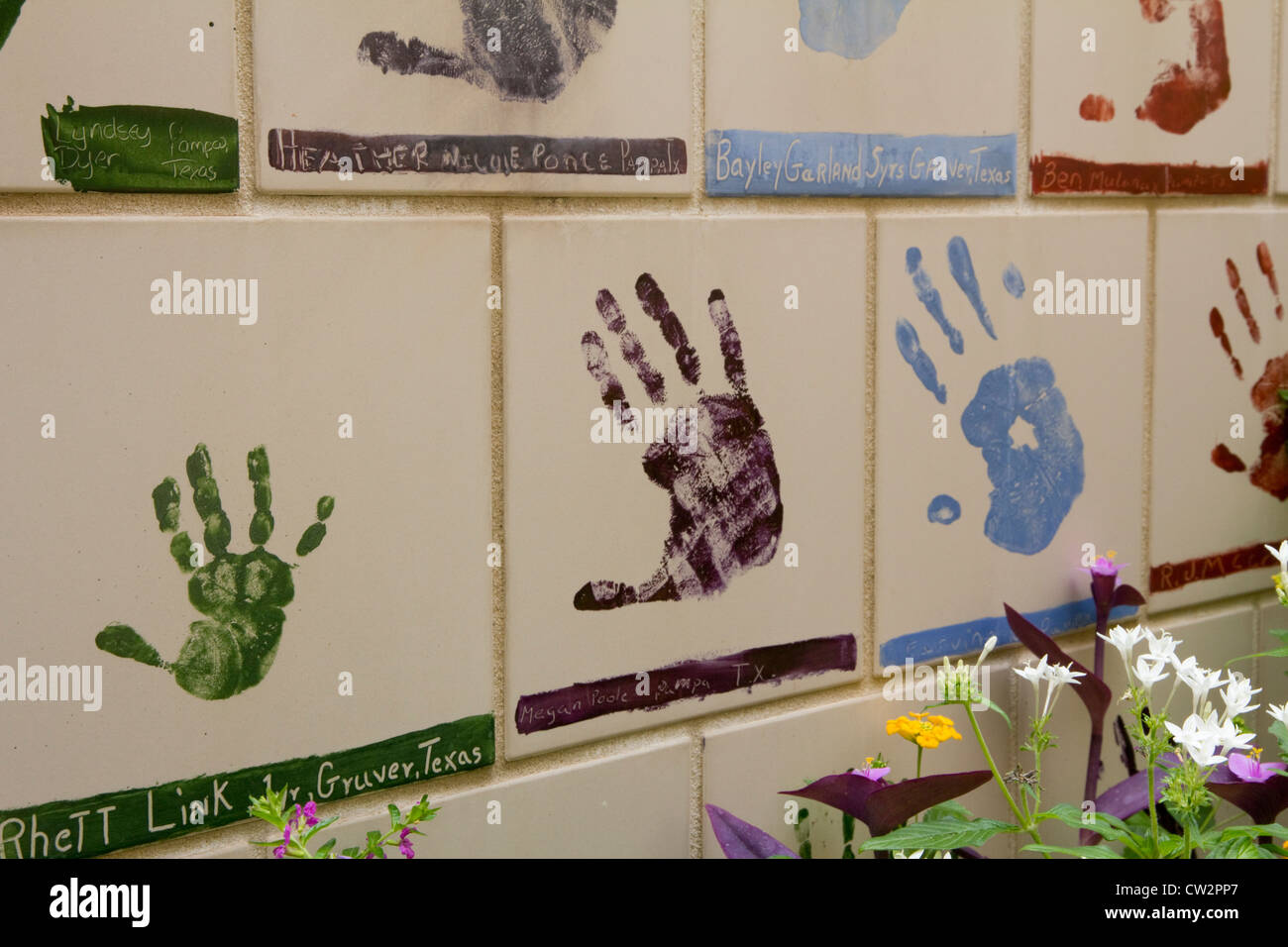 Wall of hand-painted tiles, Chidren's Area, Oklahoma National Memorial ...