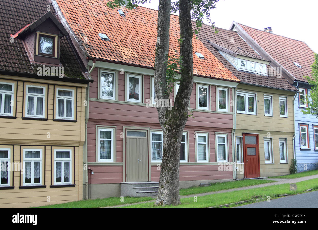row of typical houses in the german harz region Stock Photo - Alamy
